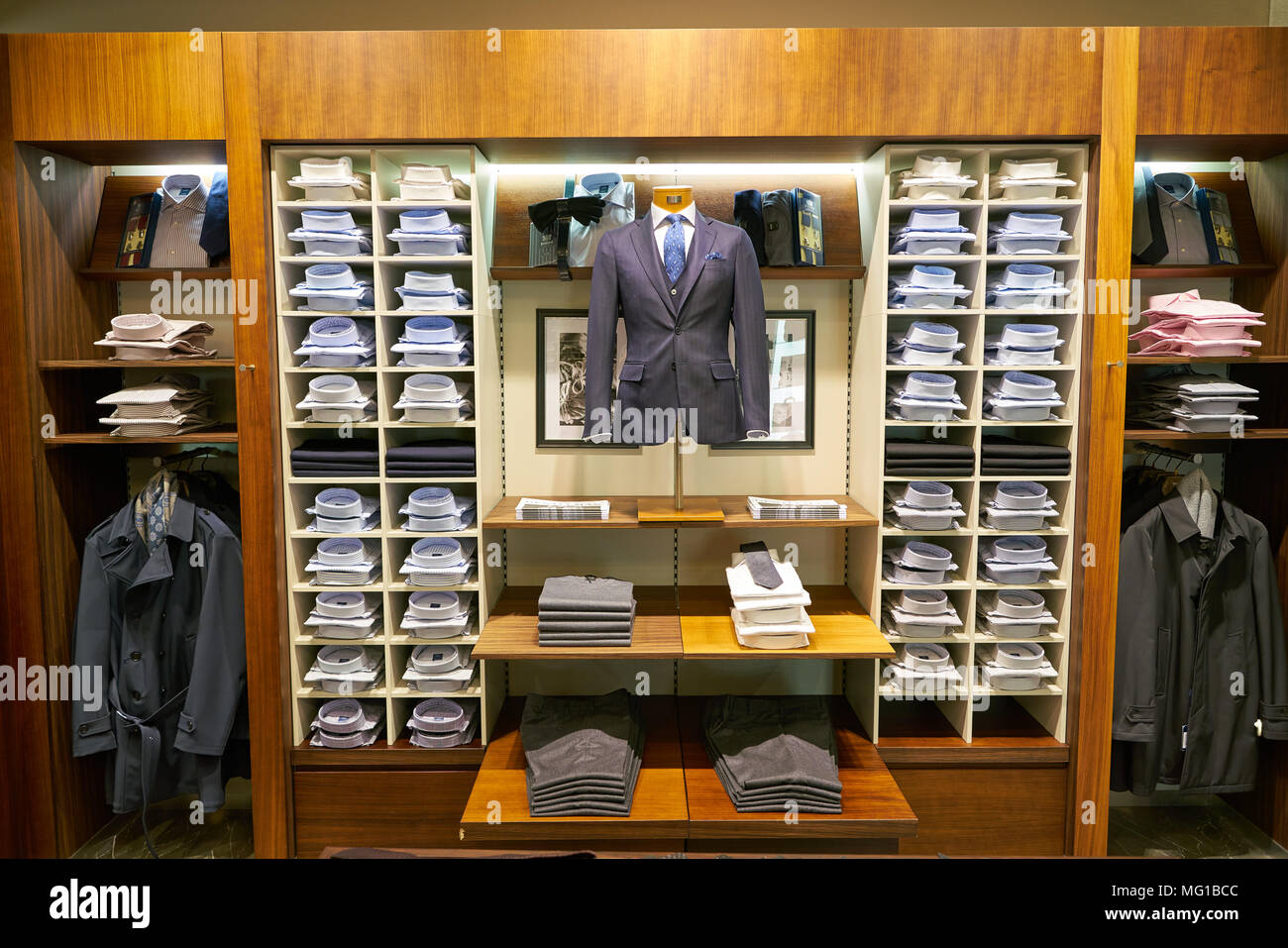 MILAN MALPENSA, ITALY - CIRCA NOVEMBER, 2017: clothing on display at ...