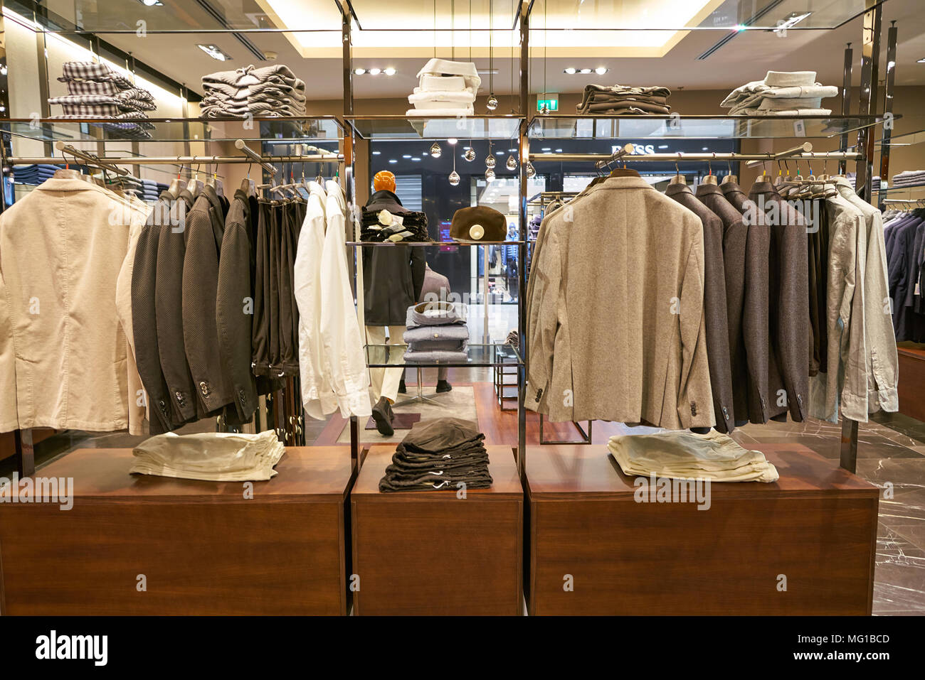MILAN MALPENSA, ITALY - CIRCA NOVEMBER, 2017: clothing on display at ...