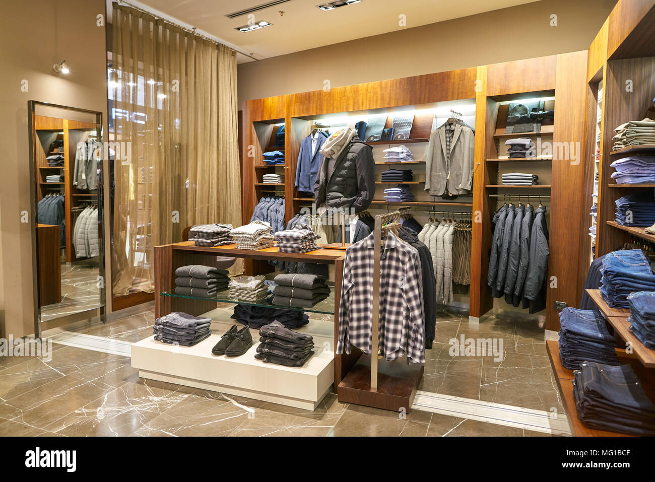 MILAN MALPENSA, ITALY - CIRCA NOVEMBER, 2017: clothing on display at ...