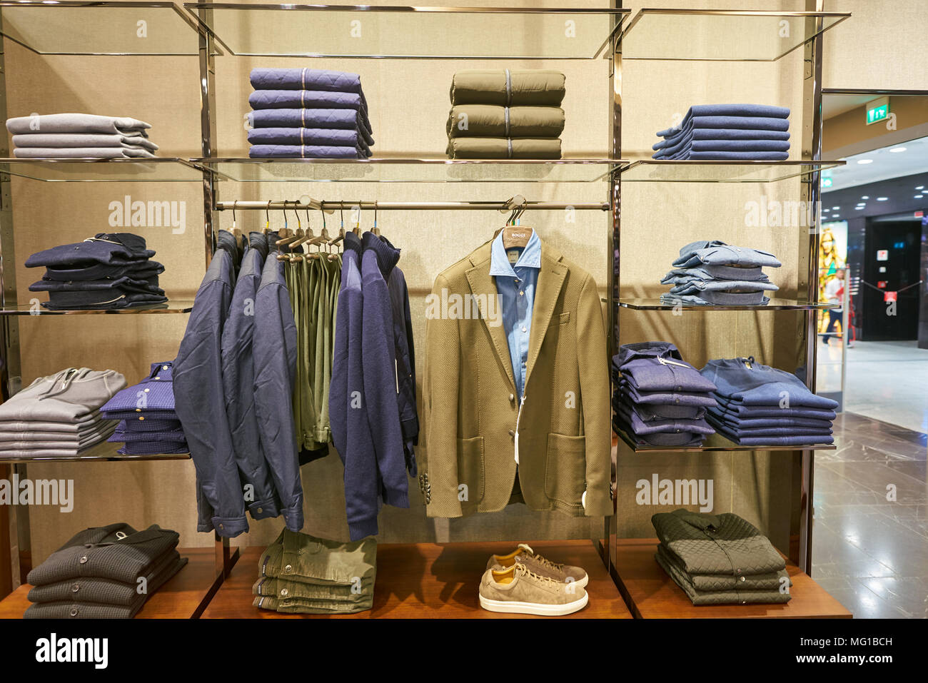 MILAN MALPENSA, ITALY - CIRCA NOVEMBER, 2017: clothing on display at ...