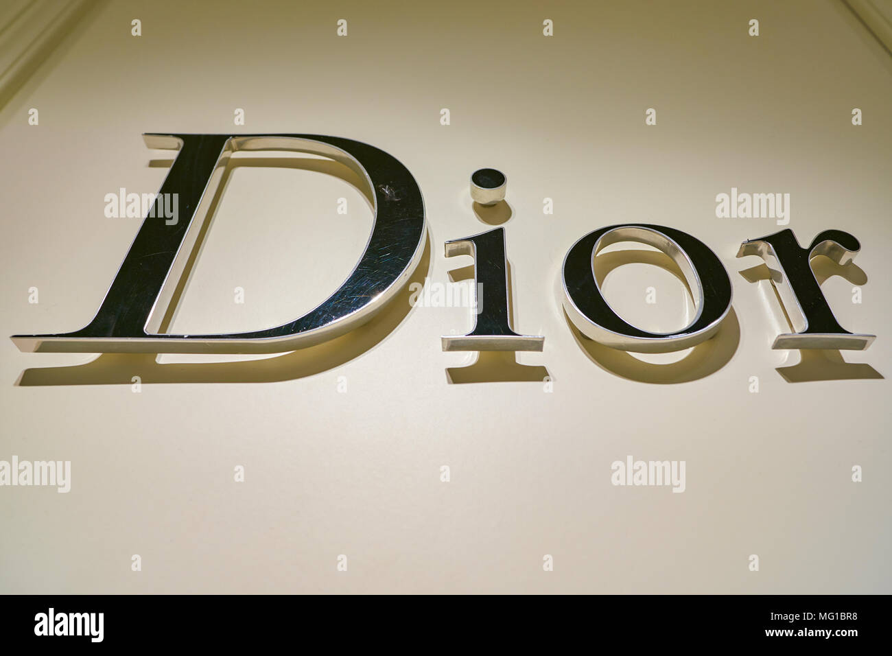 MILAN, ITALY - CIRCA NOVEMBER, 2017: close up shot of Dior sing at ...