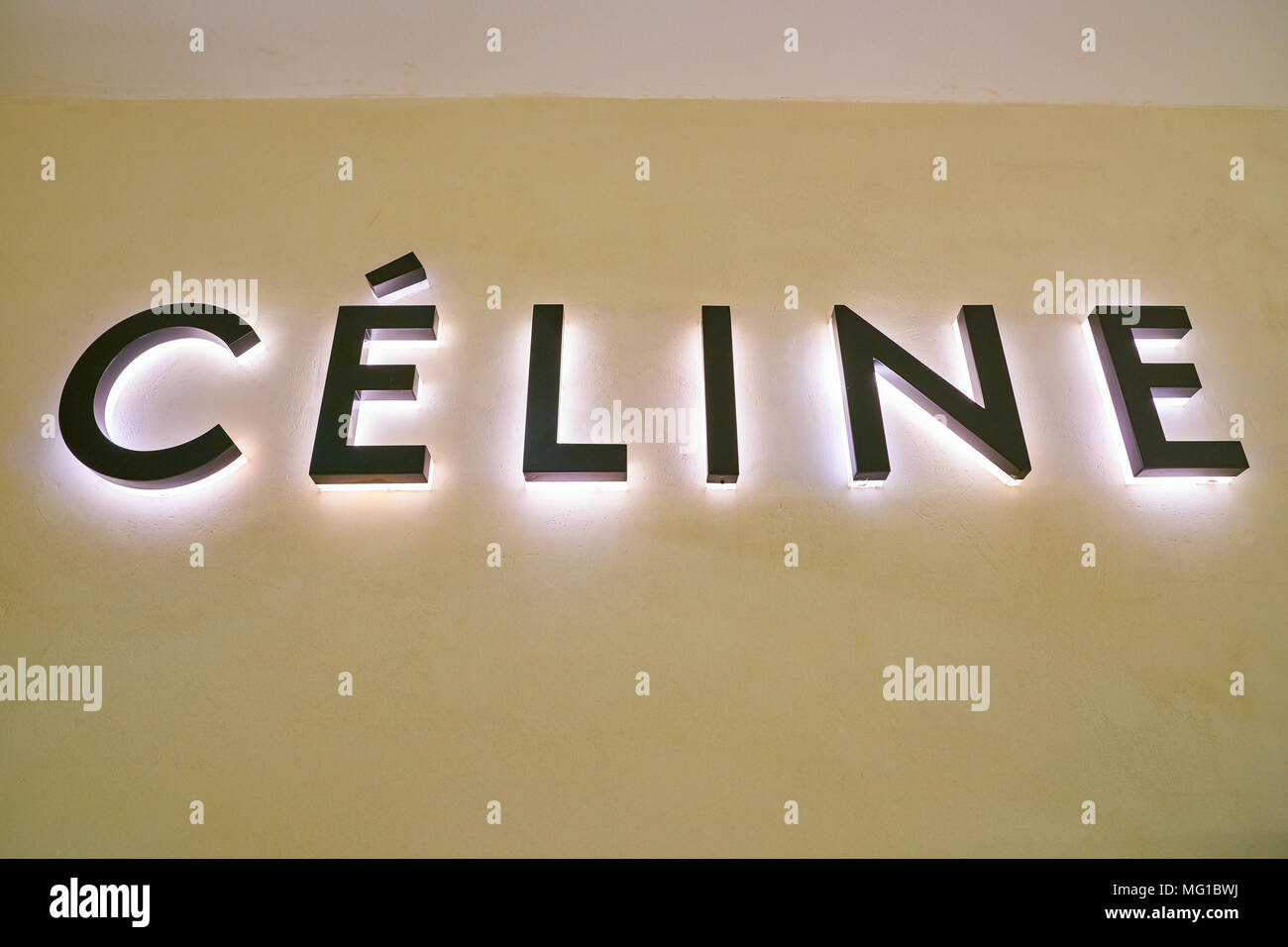 MILAN, ITALY - CIRCA NOVEMBER, 2017: close up shot of Celine sign at ...