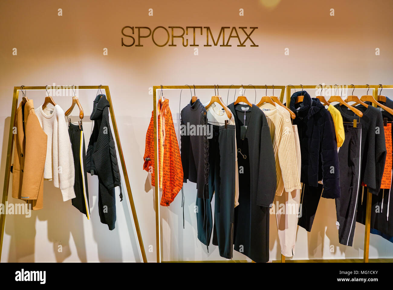 MILAN, ITALY - CIRCA NOVEMBER, 2017: various of Sportmax clothes on ...