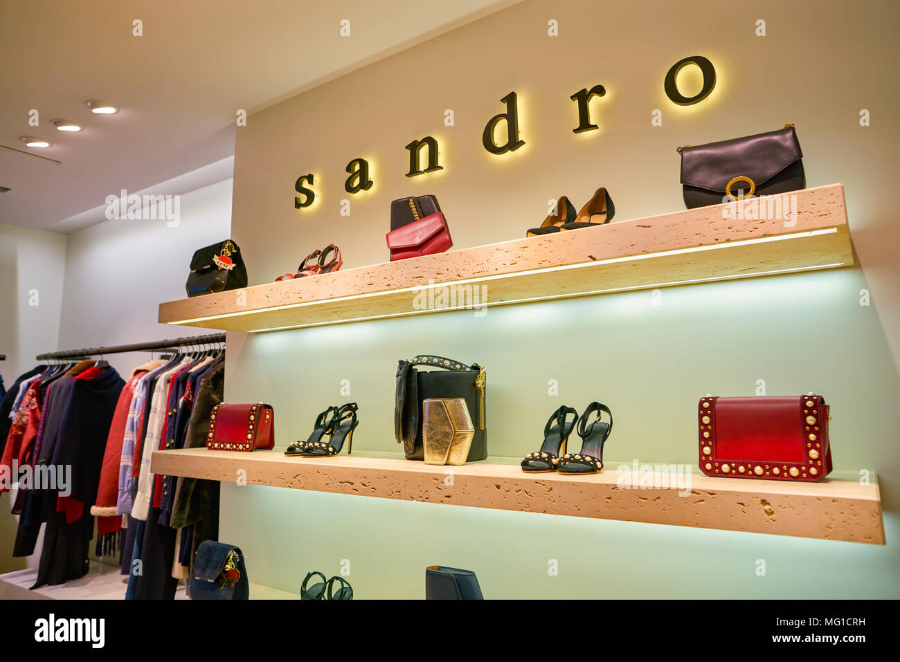 MILAN, ITALY - CIRCA NOVEMBER, 2017: shoes on display at Rinascente ...