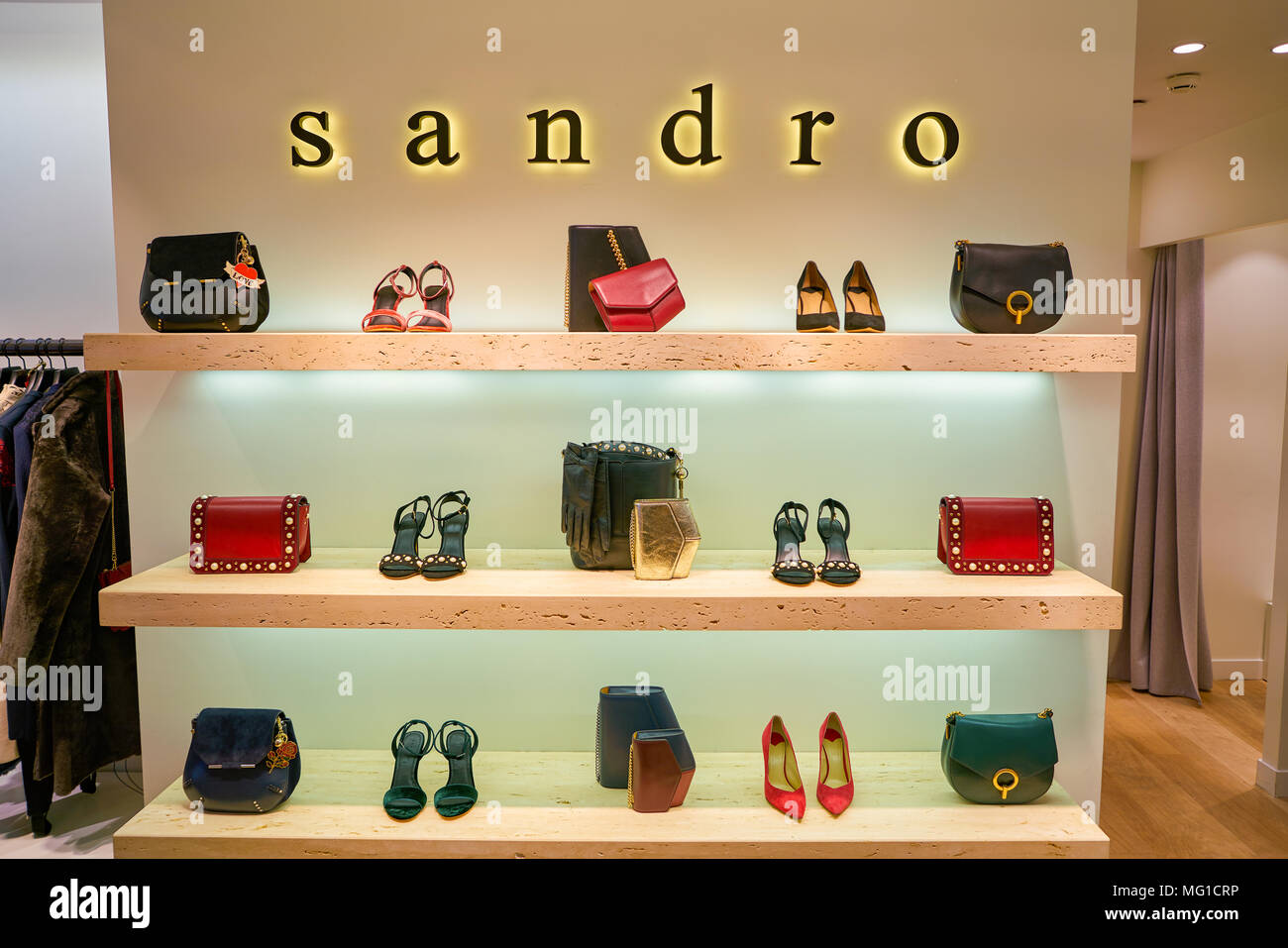 MILAN, ITALY - CIRCA NOVEMBER, 2017: shoes on display at Rinascente ...