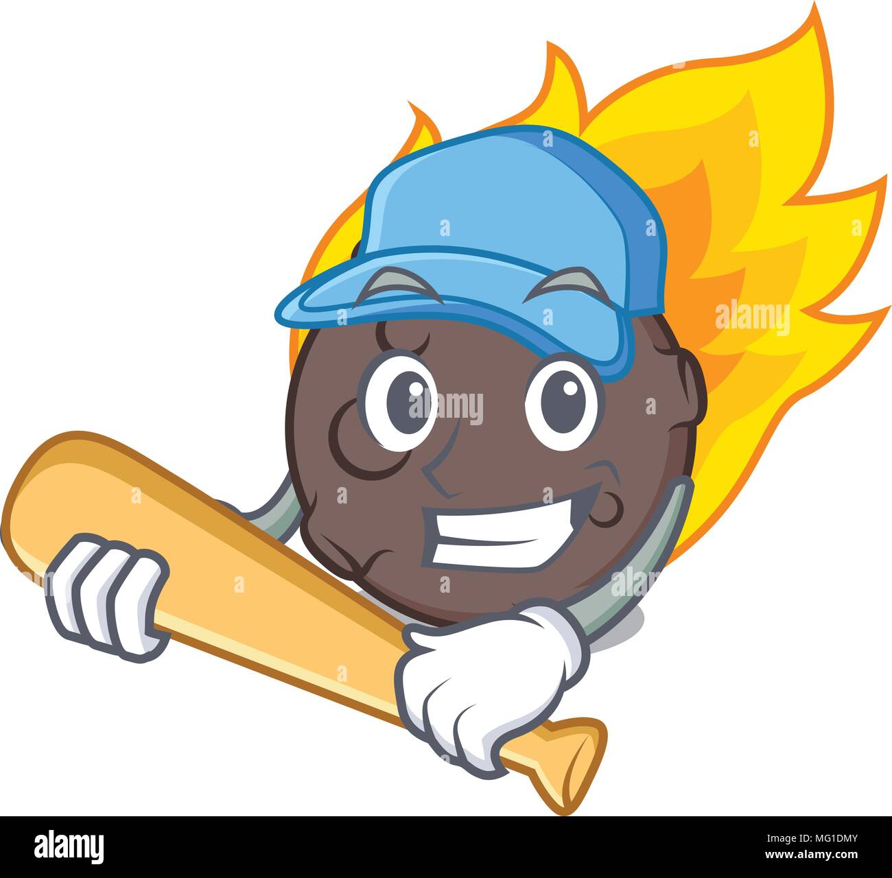 Playing baseball meteorite character cartoon style vector illustration ...
