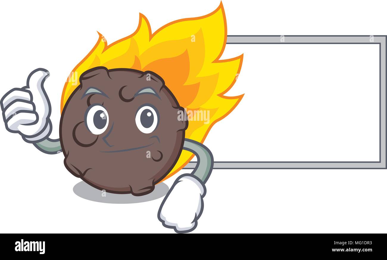 Thumbs up with board meteorite character cartoon style vector ...