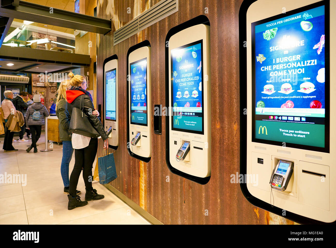 MILAN, ITALY - CIRCA NOVEMBER, 2017: self ordering kiosks at McDonald's ...
