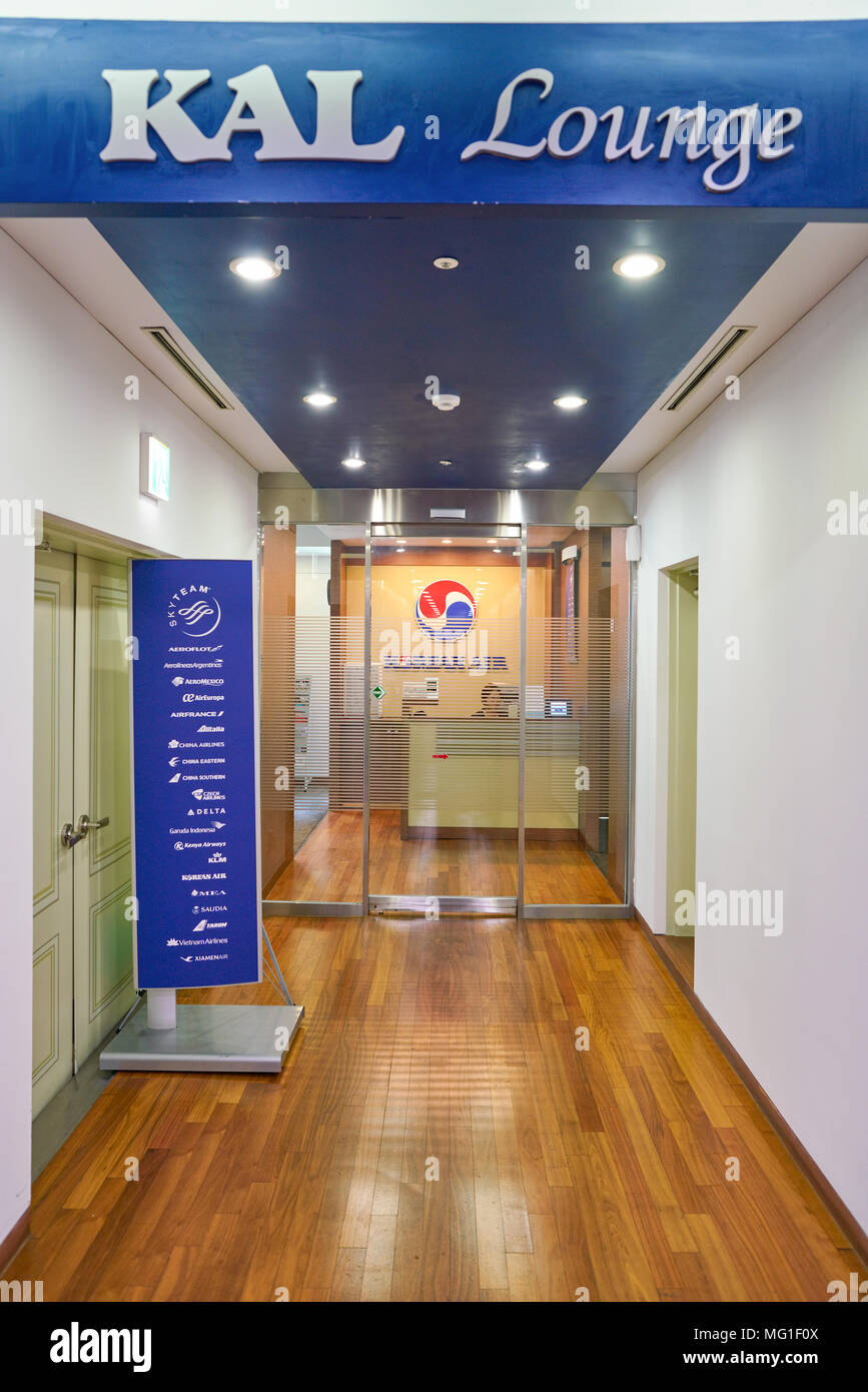 BUSAN, SOUTH KOREA - CIRCA MAY, 2017: KAL Lounge at Gimhae ...