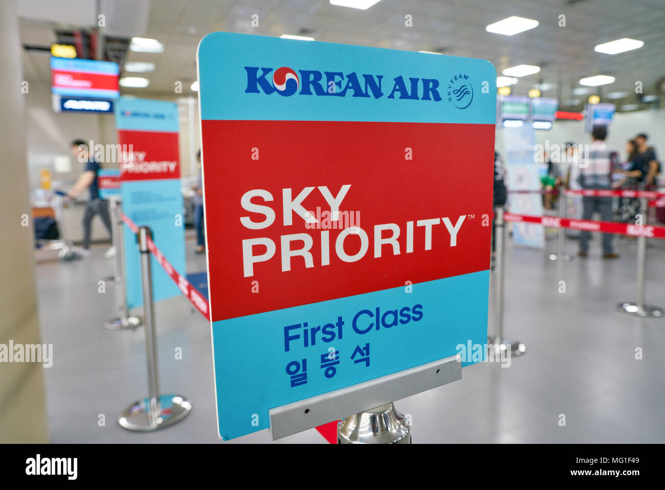 BUSAN, SOUTH KOREA - CIRCA MAY, 2017: close up shot of Korean Air sign ...