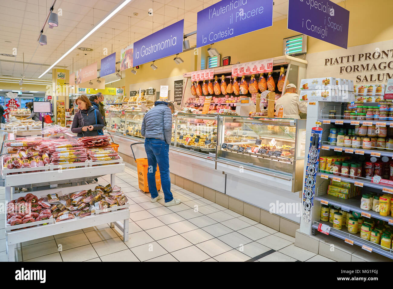 ROME, ITALY - CIRCA NOVEMBER 2017: inside Conad supermarket in Rome ...