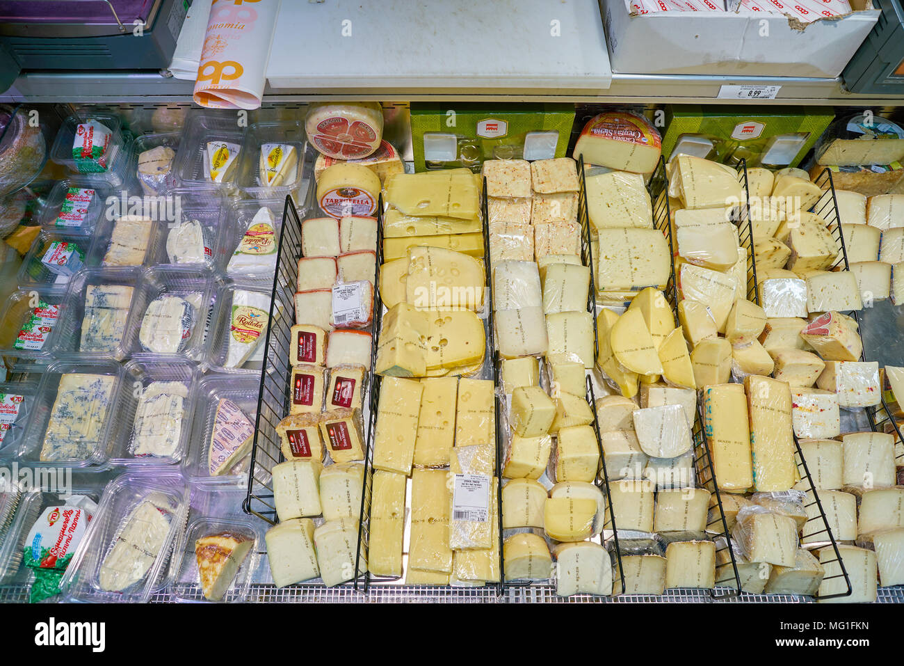 ROME, ITALY - CIRCA NOVEMBER 2017: cheese on display in a grocery store ...