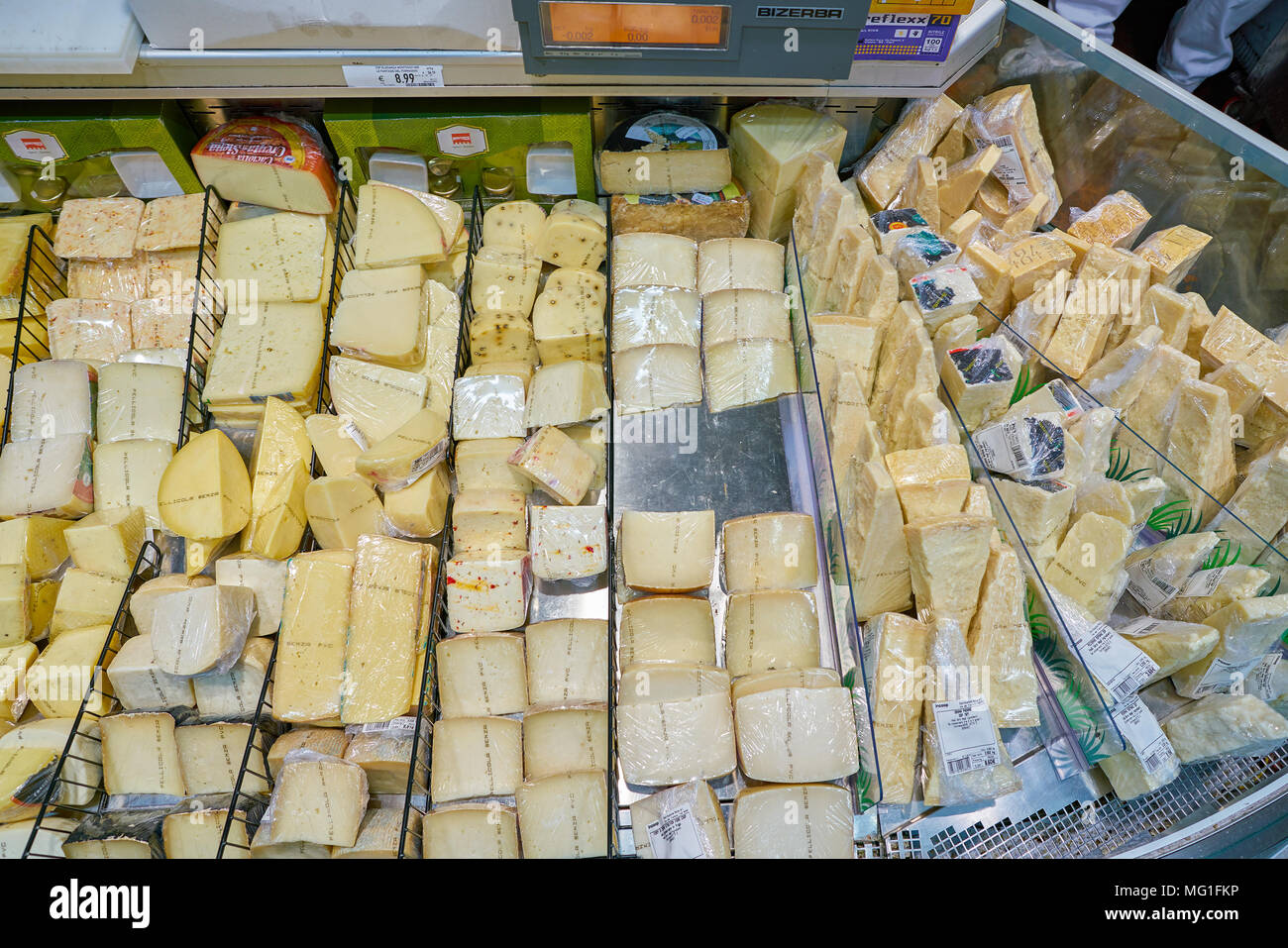 ROME, ITALY - CIRCA NOVEMBER 2017: cheese on display in a grocery store ...