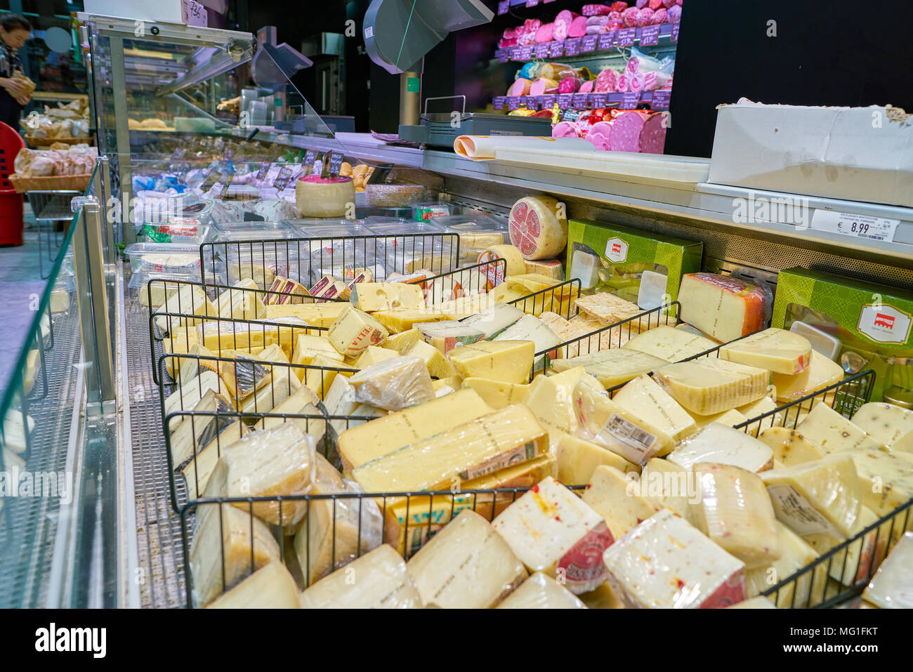 ROME, ITALY - CIRCA NOVEMBER 2017: cheese on display in a grocery store ...
