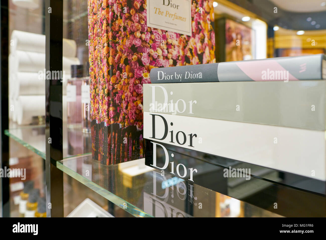 ROME, ITALY - CIRCA NOVEMBER, 2017: close up shot of Dior signs at a ...