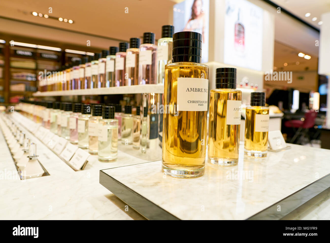 ROME, ITALY - CIRCA NOVEMBER, 2017: close up shot of bottles of Dior ...