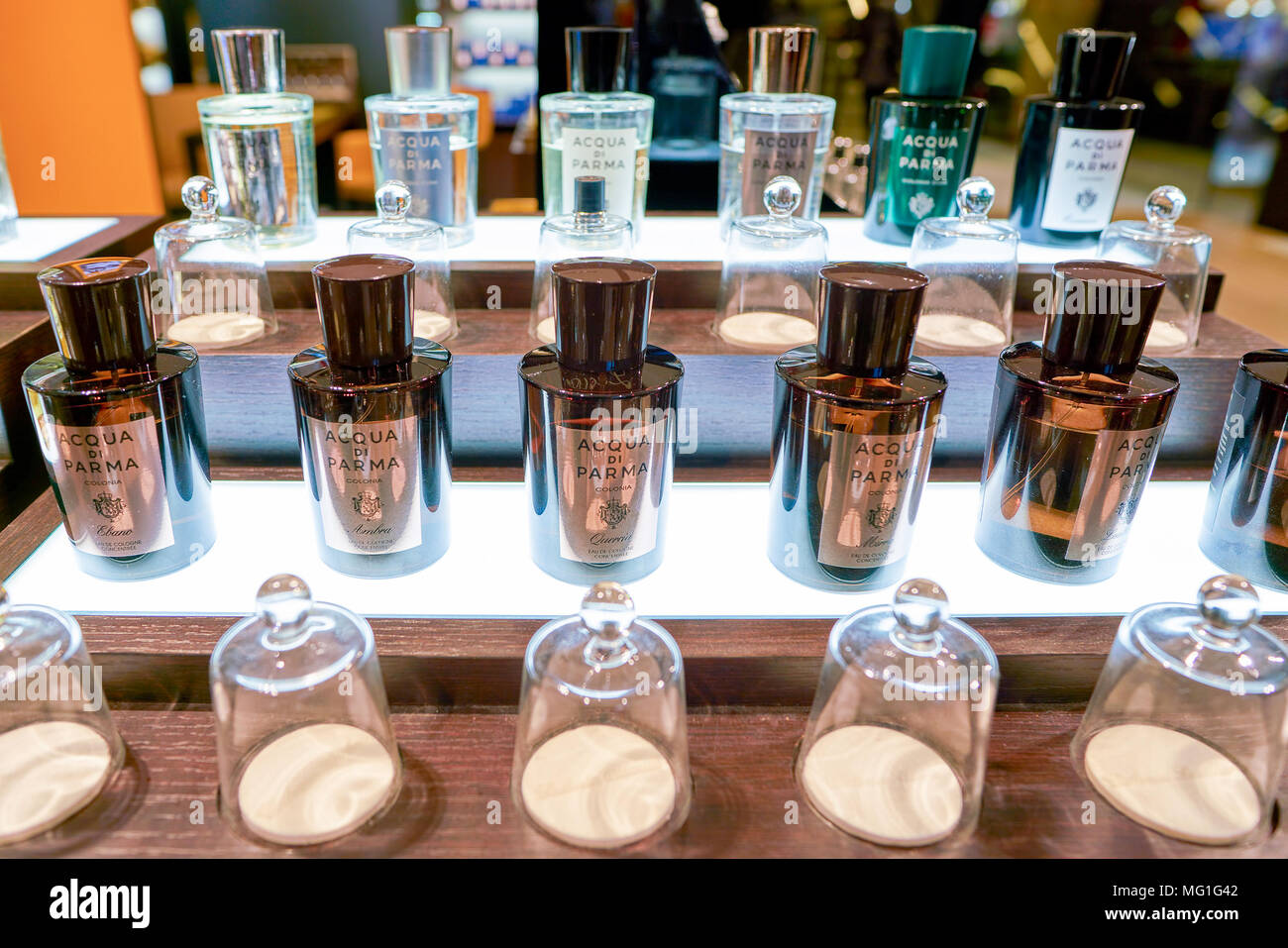 ROME, ITALY - CIRCA NOVEMBER, 2017: bottles of Acqua di Parma fragrance ...