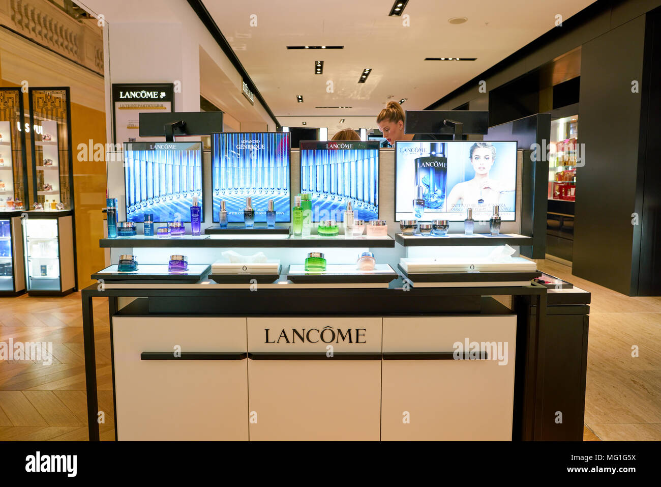 ROME, ITALY - CIRCA NOVEMBER, 2017: Lancome products sit on display at ...