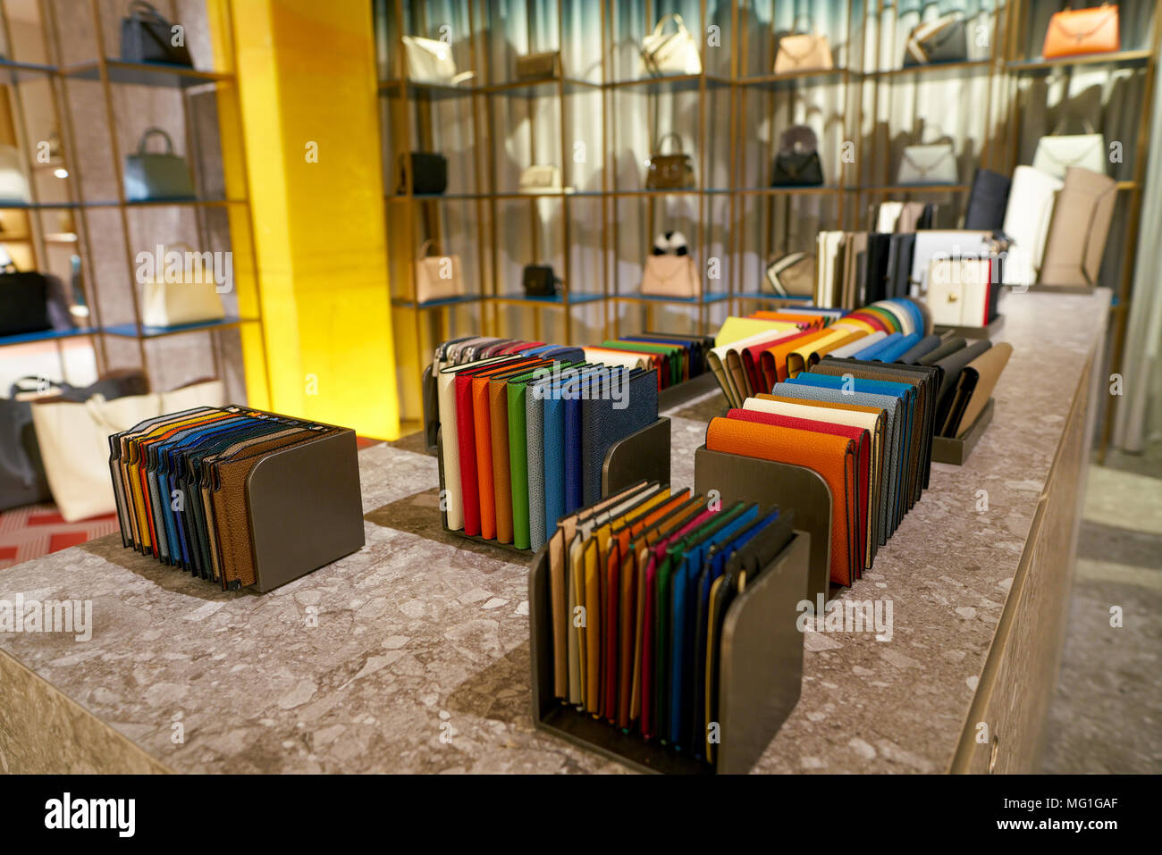 ROME, ITALY - CIRCA NOVEMBER, 2017: Valextra products on display at a ...