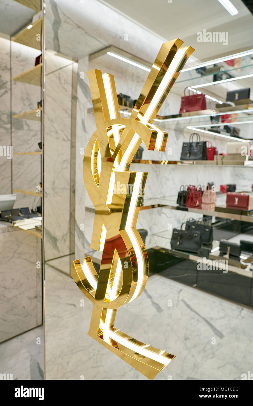 ROME, ITALY - CIRCA NOVEMBER, 2017: close up shot of Yves Saint Laurent ...