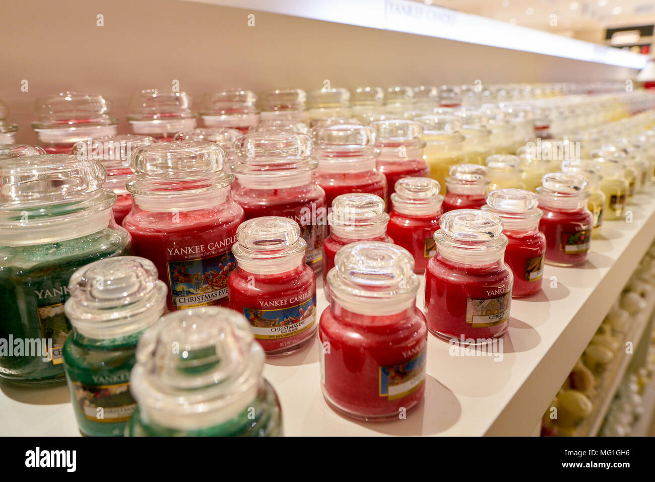 ROME, ITALY - CIRCA NOVEMBER, 2017: Yankee Candle products on display ...