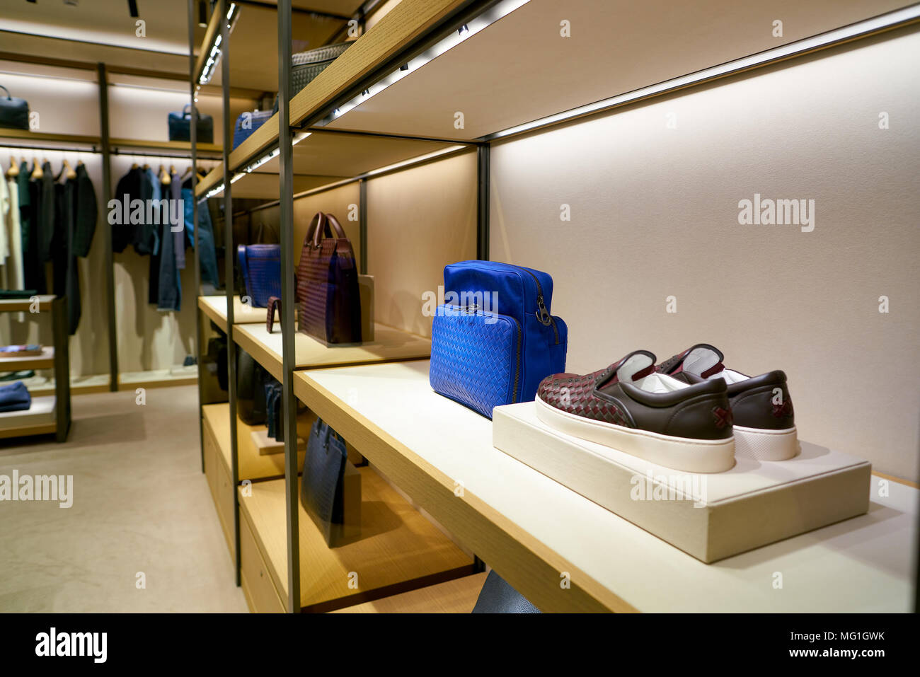 ROME, ITALY - CIRCA NOVEMBER, 2017: Bottega Veneta products on display ...