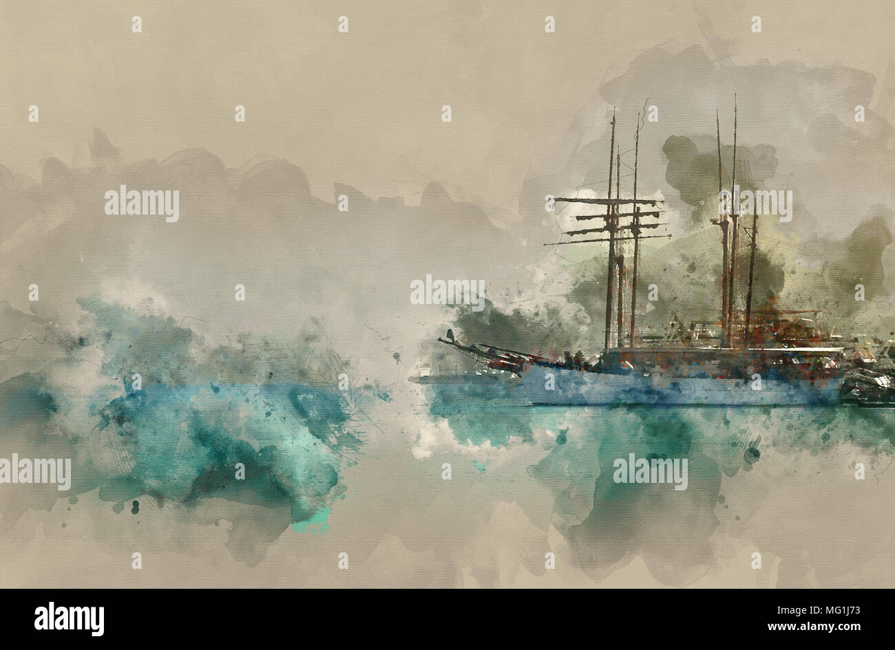 abstract watercolor style illustration of nautical concept with old ...
