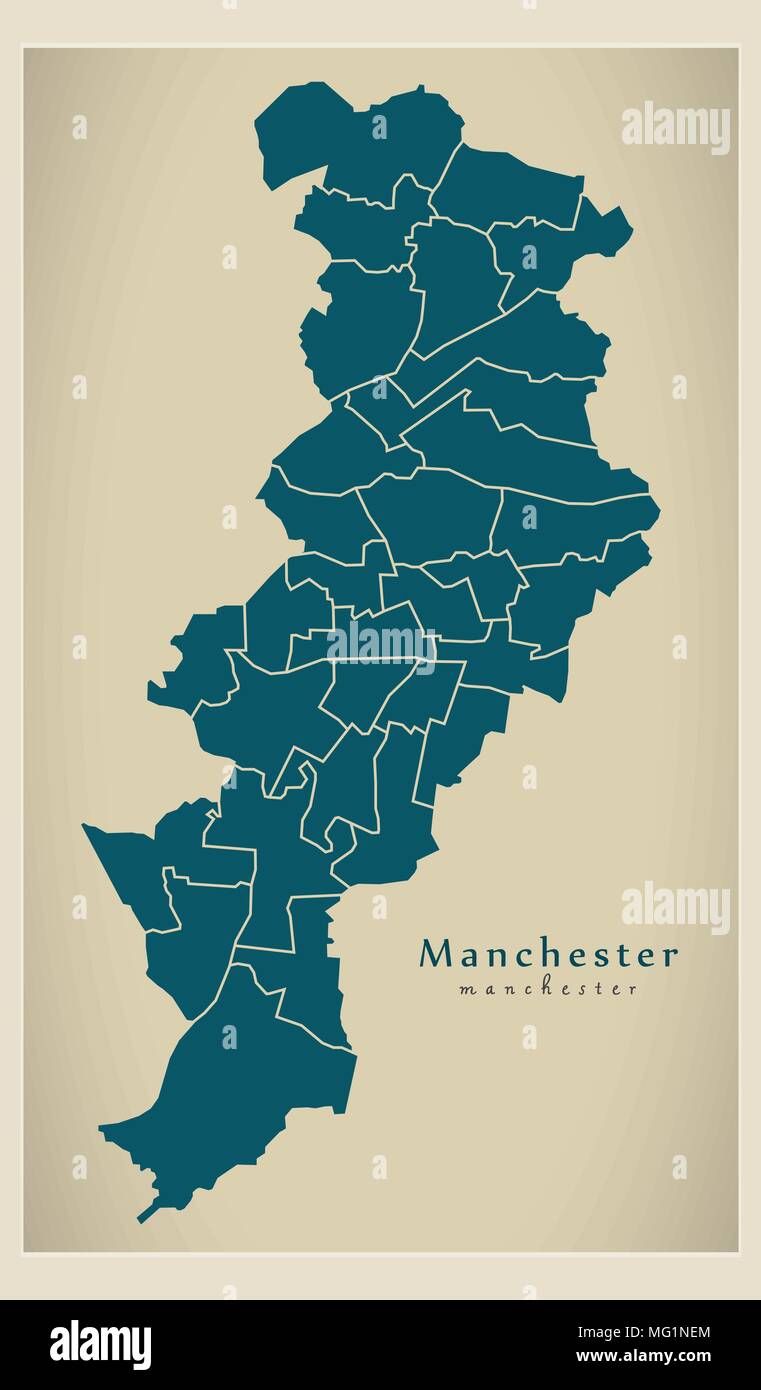 Modern City Map - Manchester city of England with wards UK Stock Vector ...