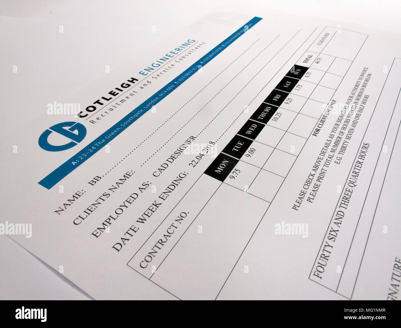 CAD designer sub contractor weekly time sheet prepared for authorising ...