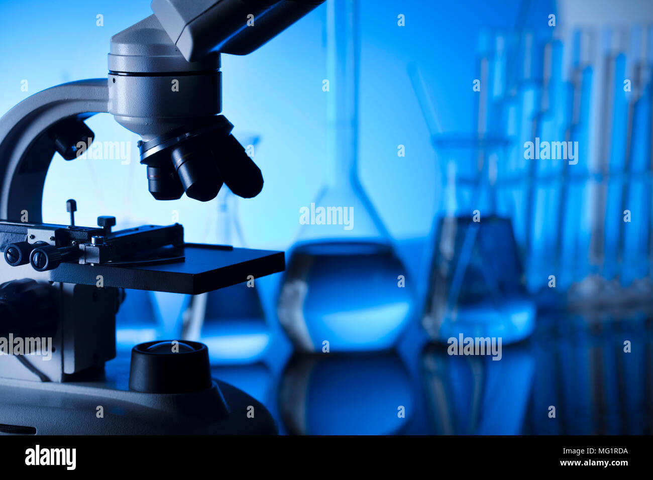 Chemical laboratory concept. Experiment with liquids. Laboratory ...