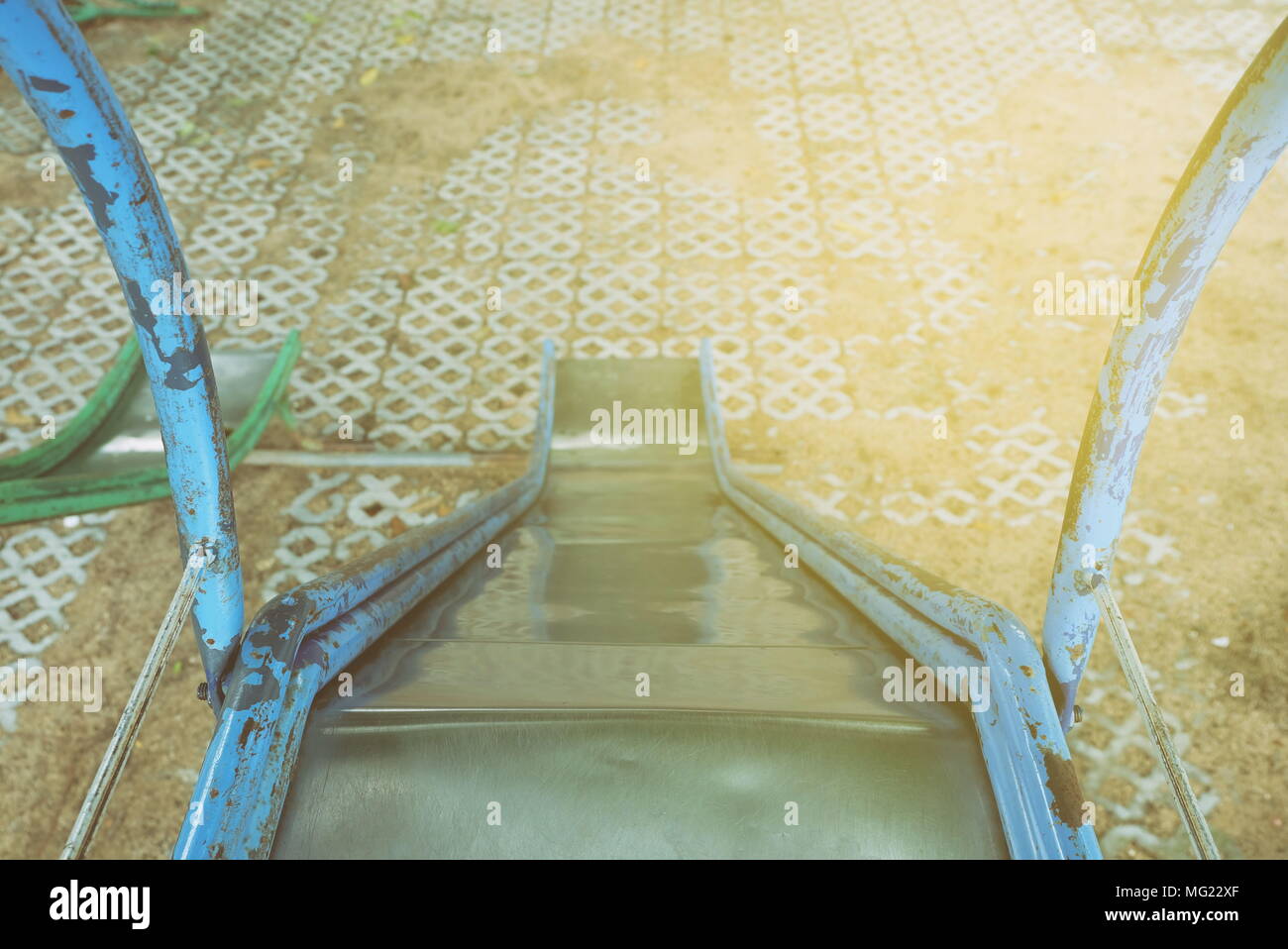 Top View of Slide in Playground with Light Leak Stock Photo - Alamy