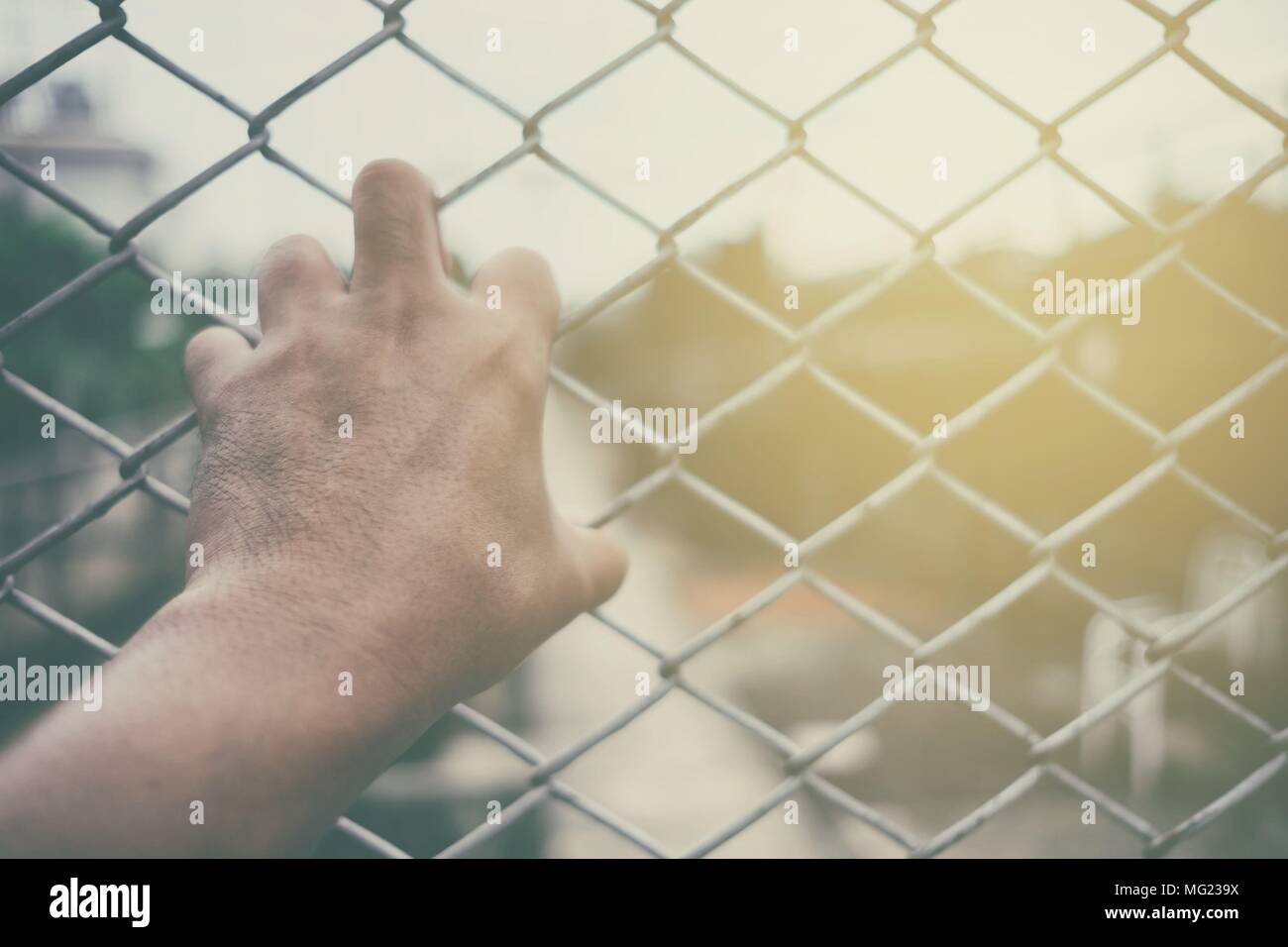 Hand chain link fence hi-res stock photography and images - Alamy