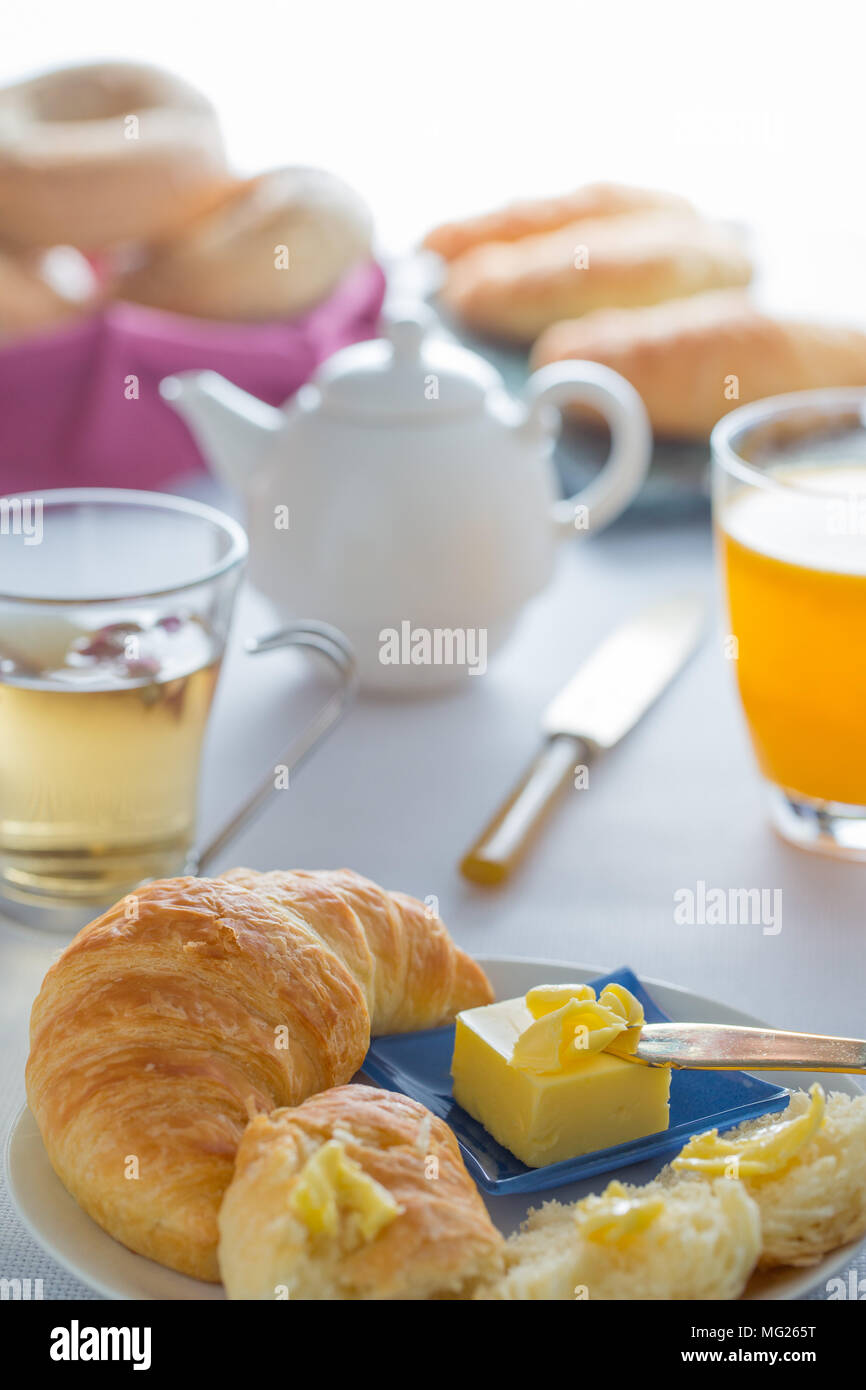 Bright sunny table Croissant Breakfast Stock Photo - Alamy