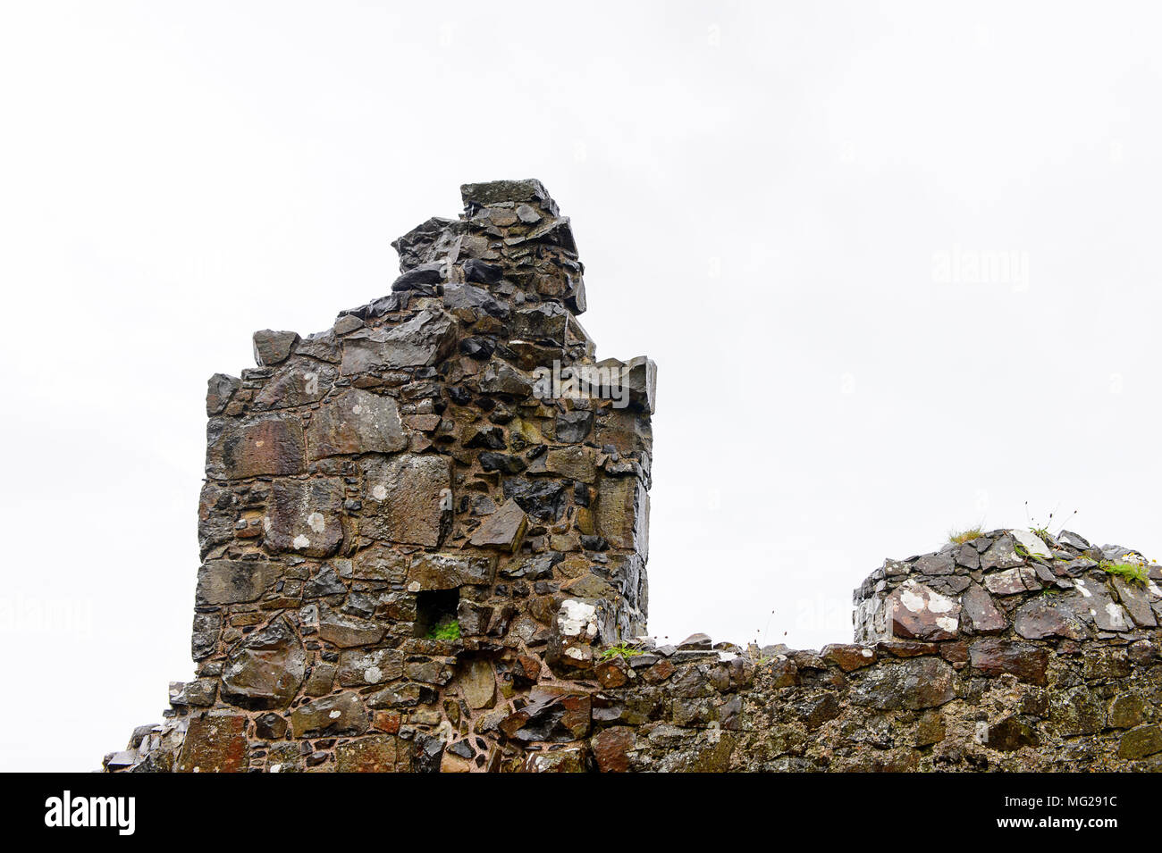 Close view of the Dunluce Castle, a medieval castle in Northern Ireland ...