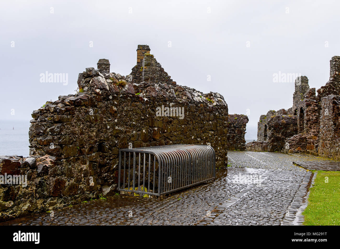 Close view of the Dunluce Castle, a medieval castle in Northern Ireland ...