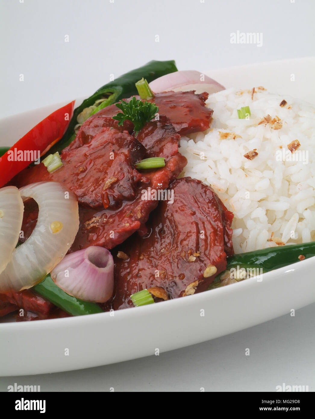 beef stir-fry with vegetable and rice asia food Stock Photo - Alamy