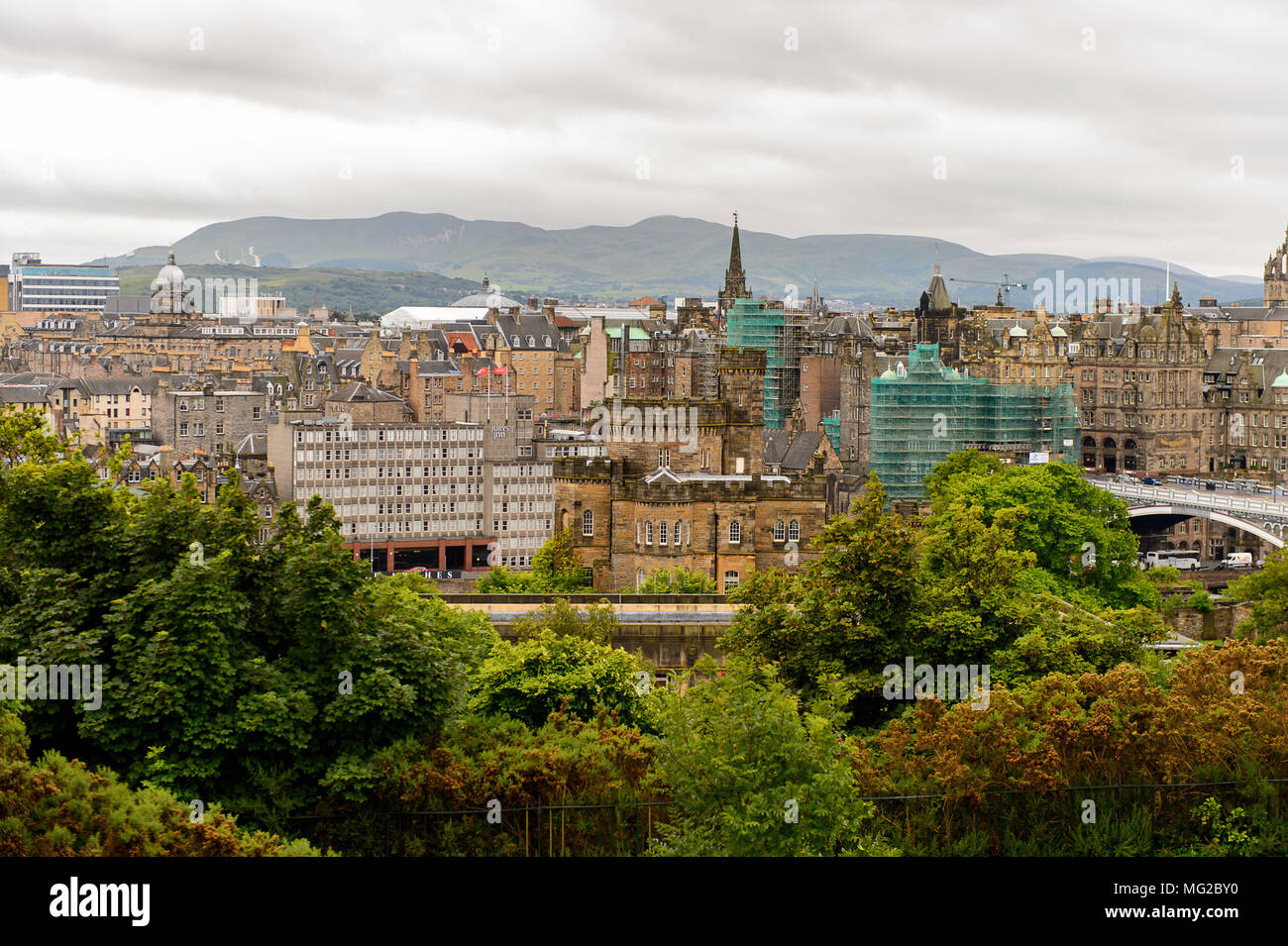 Panorama of Edinburgh, Scotland. Old Town and New Town are a UNESCO ...