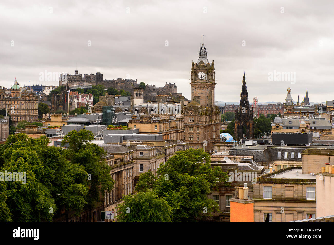 Panorama of Edinburgh, Scotland. Old Town and New Town are a UNESCO ...