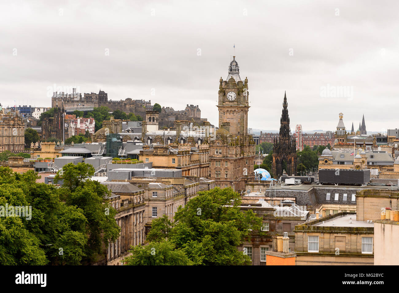 Panorama of Edinburgh, Scotland. Old Town and New Town are a UNESCO ...