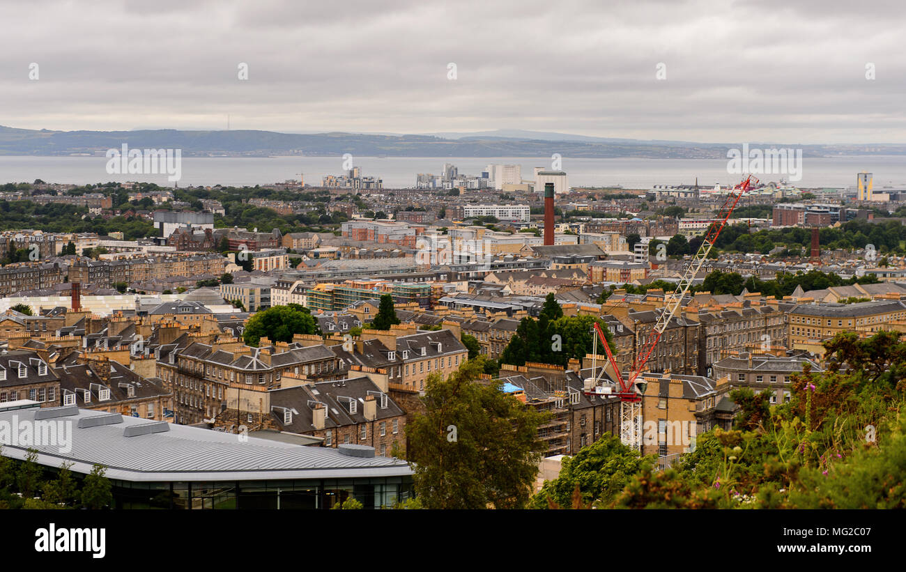 Aerial view of the Edinburgh, Scotland. Old Town and New Town are a ...