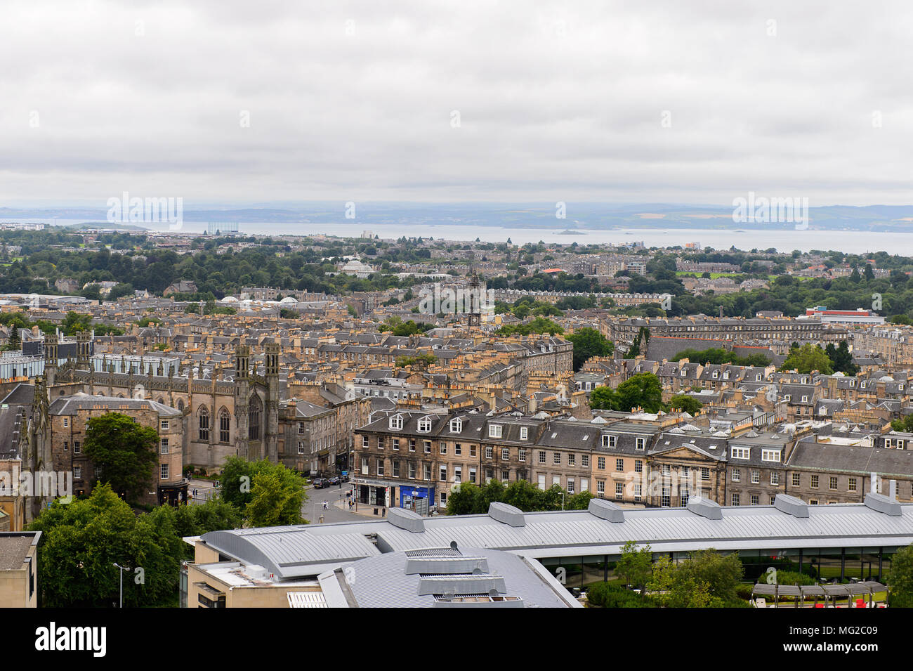 Aerial view of the Edinburgh, Scotland. Old Town and New Town are a ...