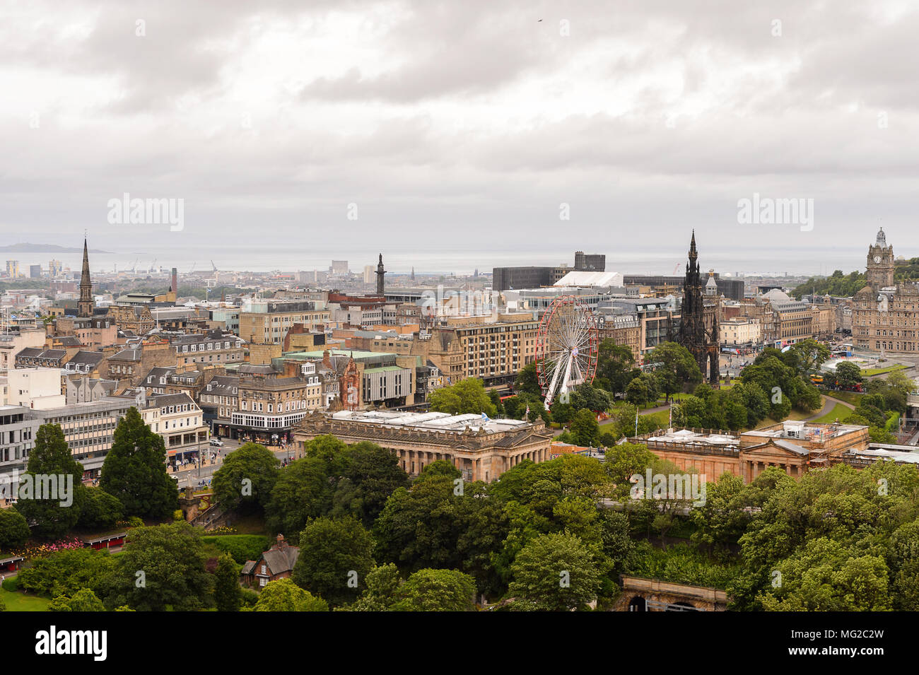 Aerial view of the Edinburgh, Scotland. Old Town and New Town are a ...