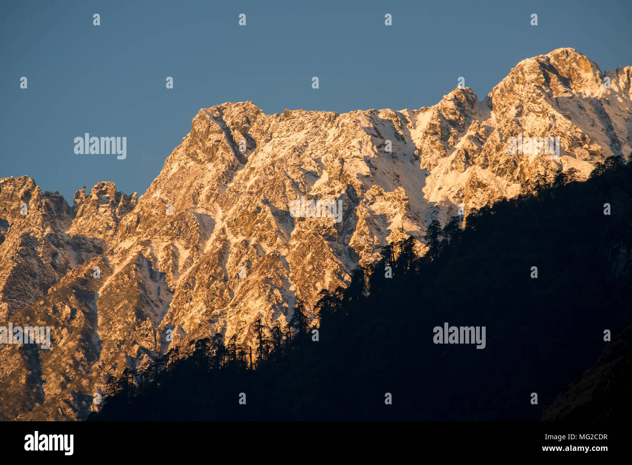 Crop view mountain peak warm color by sunlight in the morning Stock ...