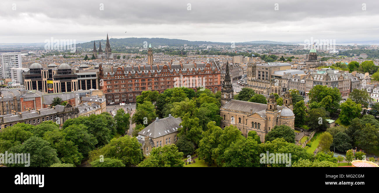 Aerial view of the Edinburgh, Scotland. Old Town and New Town are a ...