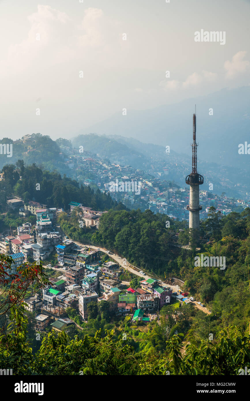 Gangtok city aerial view from high place in the Indian state of Sikkim ...