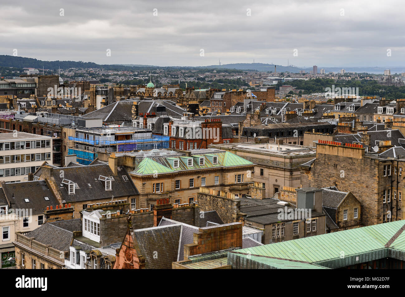 Aerial view of the Edinburgh, Scotland. Old Town and New Town are a ...