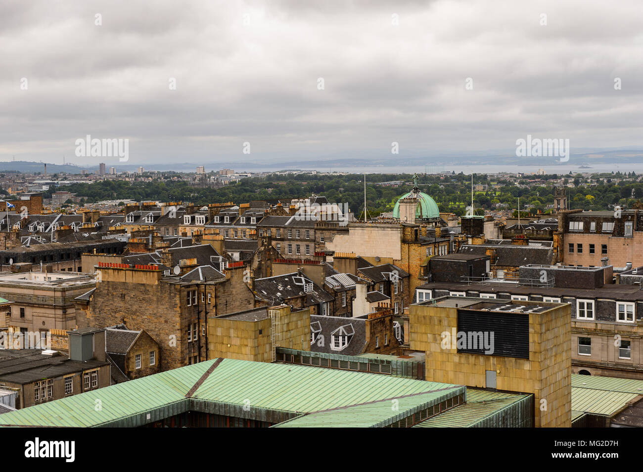 Aerial view of the Edinburgh, Scotland. Old Town and New Town are a ...