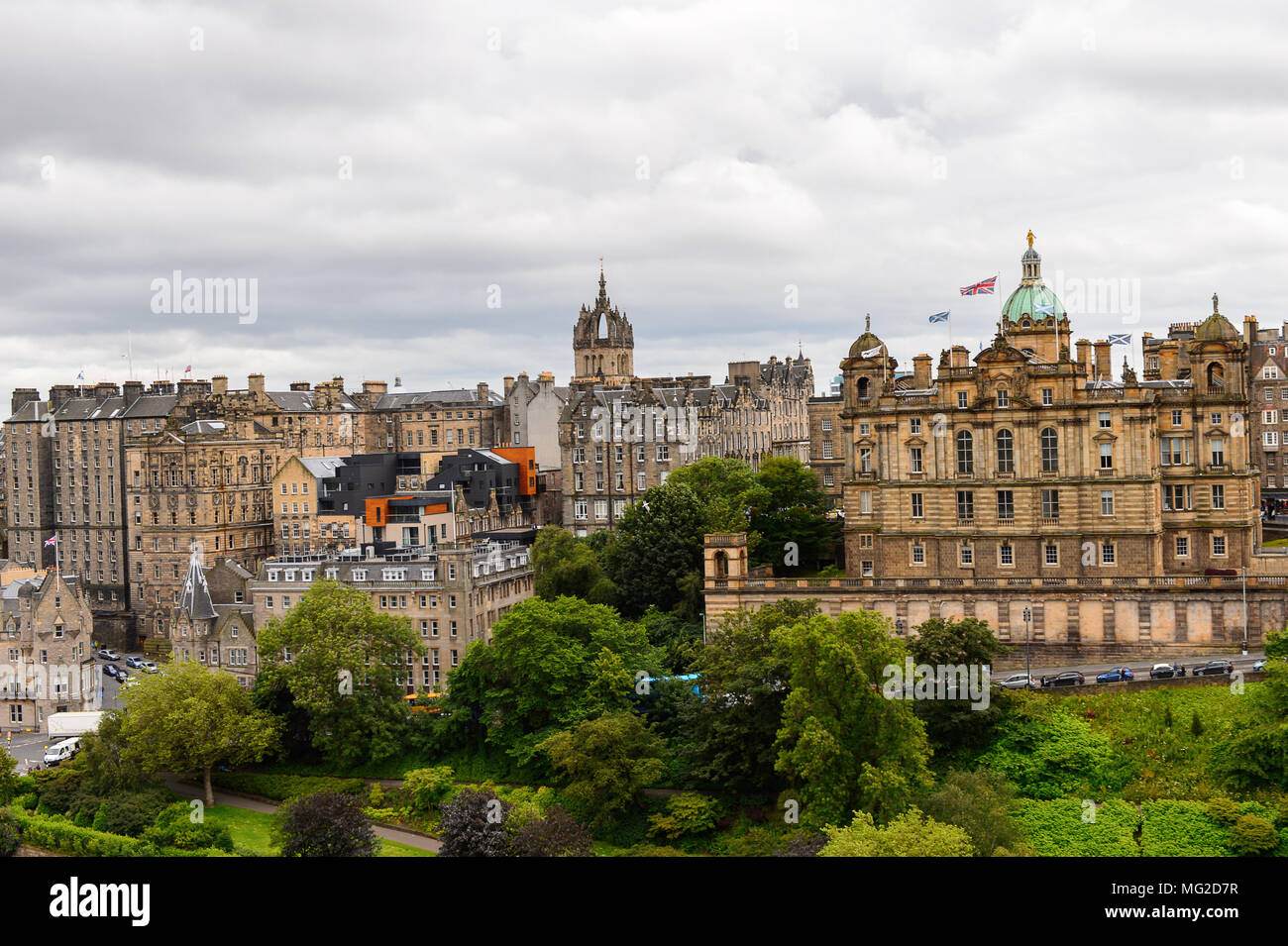 Aerial view of the Edinburgh, Scotland. Old Town and New Town are a ...