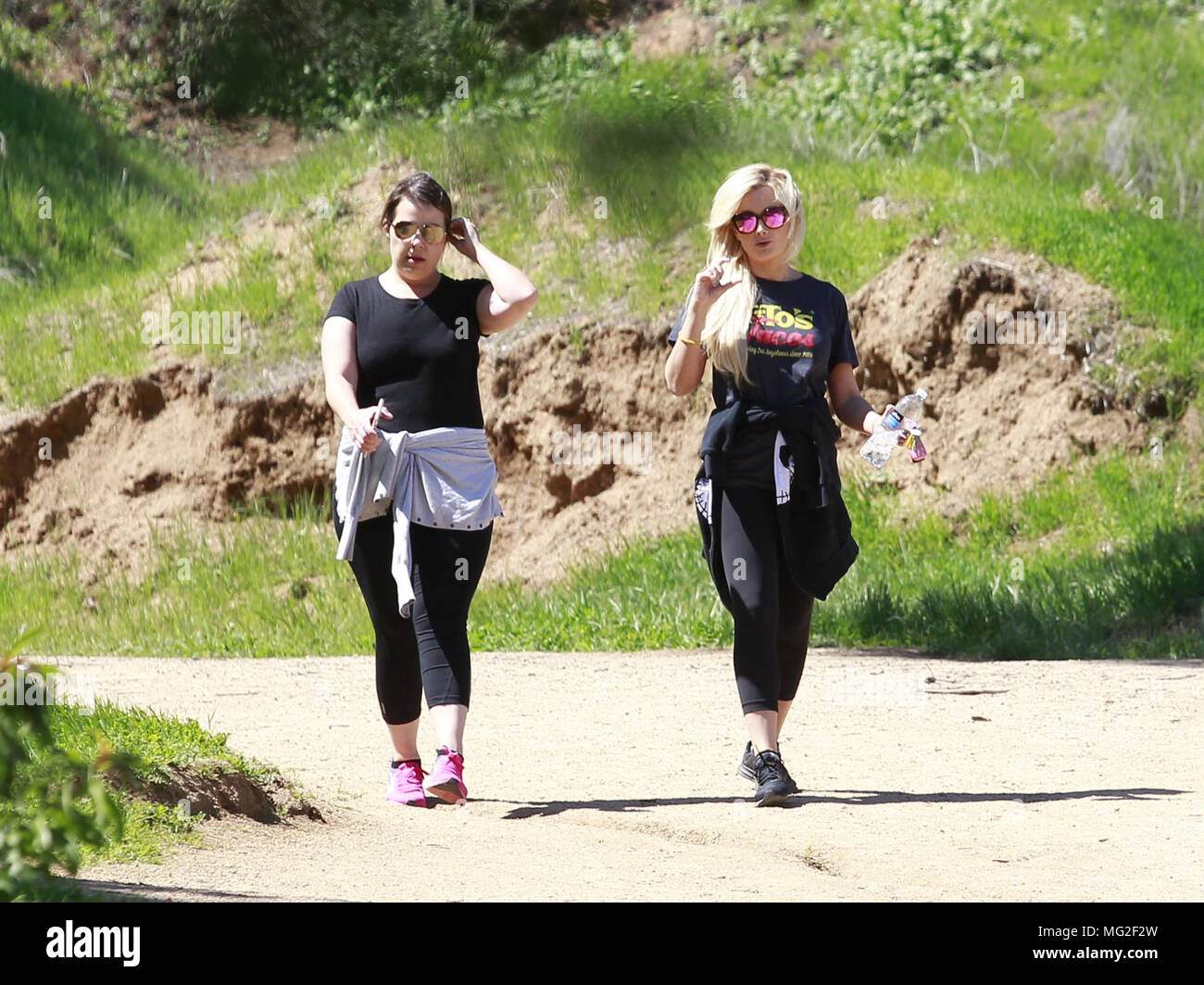 Holly Madison hiking at Runyon Canyon in Hollywood Hills with a friend ...
