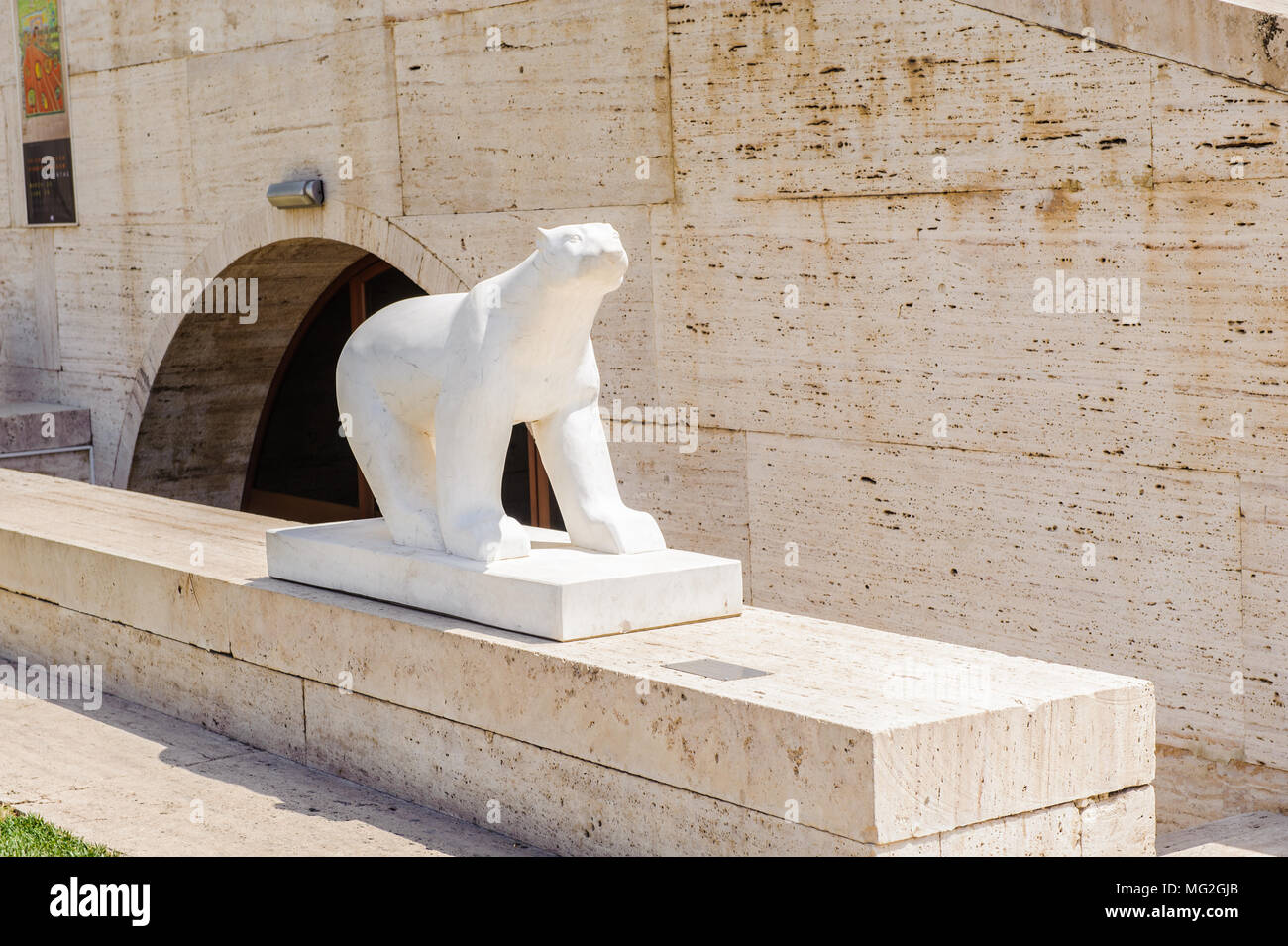 Modern art statue of a polar bear on the Yerevan Cascade, a giant ...